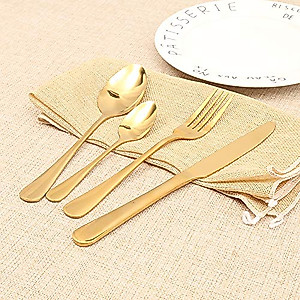 Lightahead 24pcs Stainless Steel Flatware Tableware Premier Quality Gold Colored Cutlery Set in attractive GoldenGift box (Golden)
