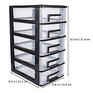 PATKAW Plastic Storage Bins Five-layer Organizer Drawers 1PC 31.4x21.1x15.2cm Drawer Type Storage Cabinet Plastic Storage Drawers 5 Drawer Plastic Storage~Black Plastic Drawers