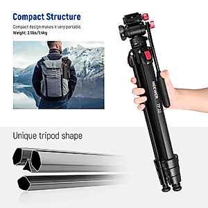 NEEWER 63"/160cm Travel Tripod, Portable Aluminum Video Tripod with Pan Tilt Fluid Head Compatible with Panasonic Sony Canon JVC Mini DV Camcorder, DSLR Camera, Max Load 17.6lb/8kg, TP22