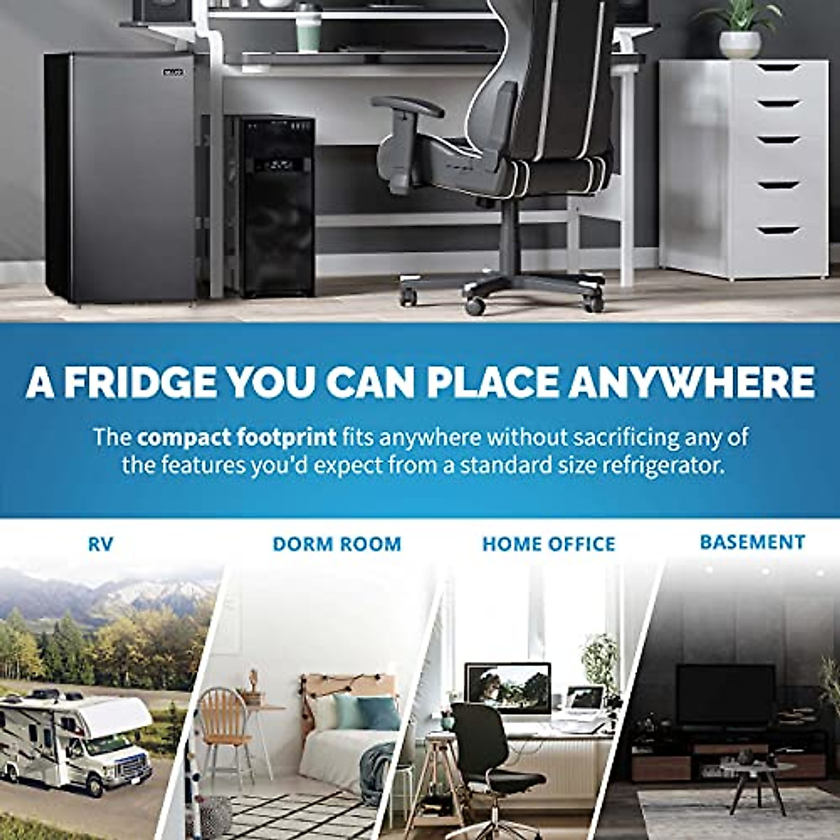 NewAir 3.3 Cu. Ft. Compact Mini Refrigerator with Freezer in Gray, Can Dispenser and Energy Star, Perfect for Dorm Rooms, Bedrooms, Home Offices, and RV Vans