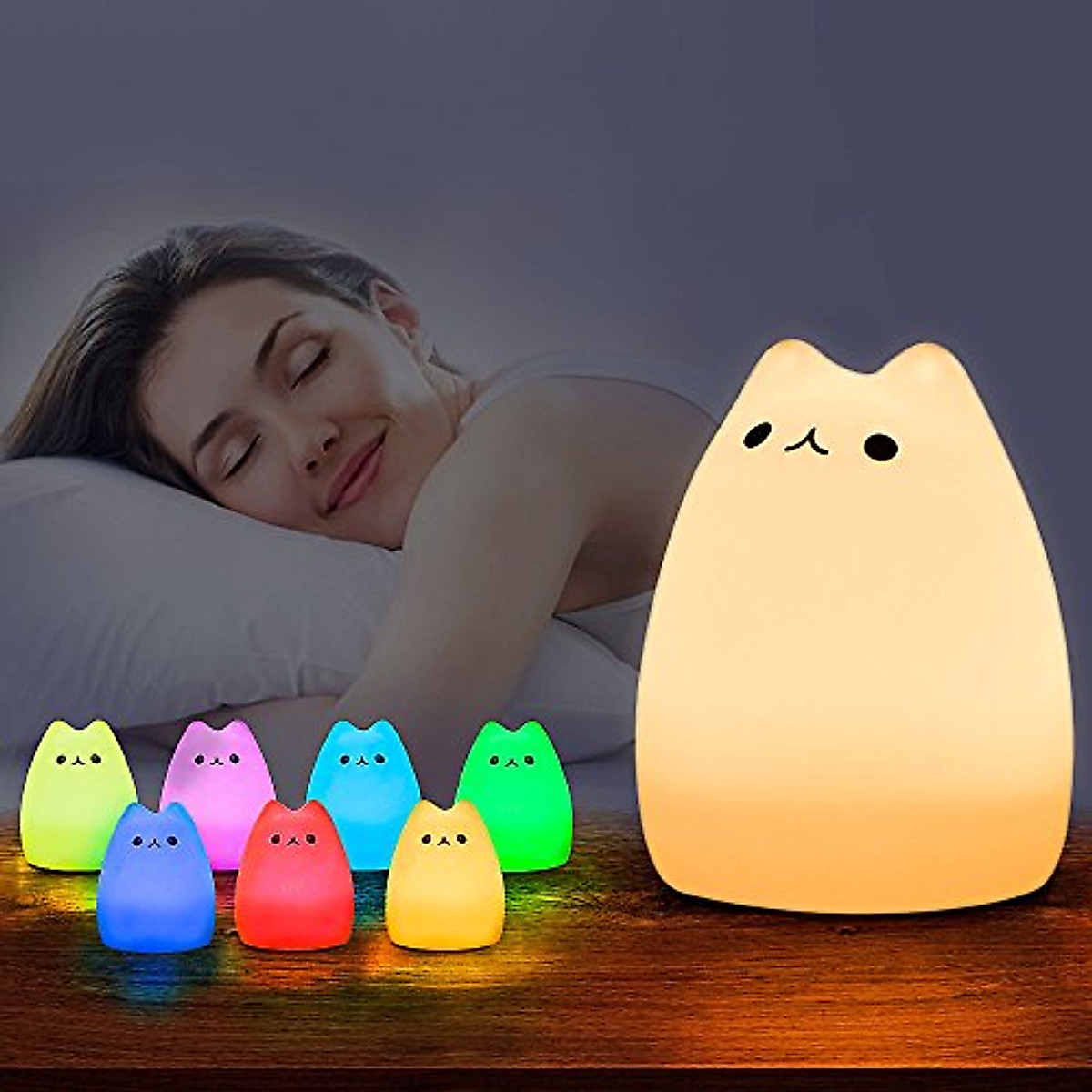 Mystery Cat Night Light for Kids, Soft Silicone LED Baby Nursery Sleep Relaxing Tap Light, Children Toy Nightlight, Decorative Desk Light for Bedroom