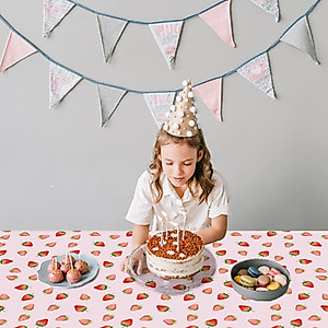 HTONTB 3PCS Strawberry Party Tablecloth,Strawberry Birthday Decorations 54X108INCH Disposable Plastic Rectangle Table Cover for Kids Girls Sweet Party Berry,Birthday Baby Shower Decoration