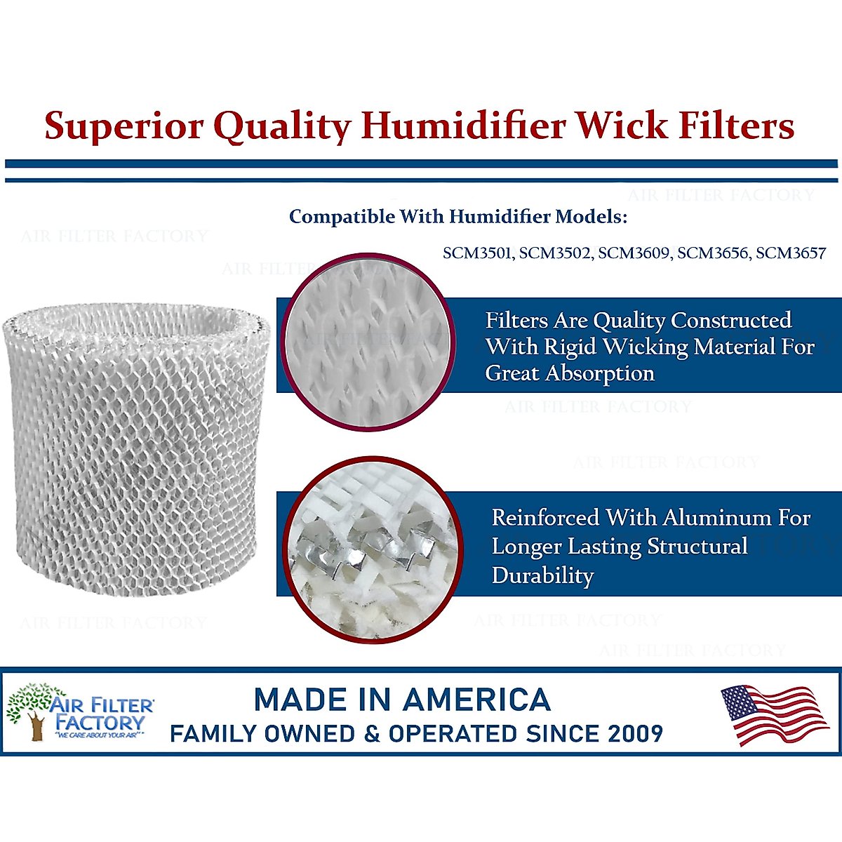 Air Filter Factory Replacement for SCM3501, SCM3502, SCM3609, SCM3656, SCM3657 Sunbeam Humidifier Wick Filter 4-Pack
