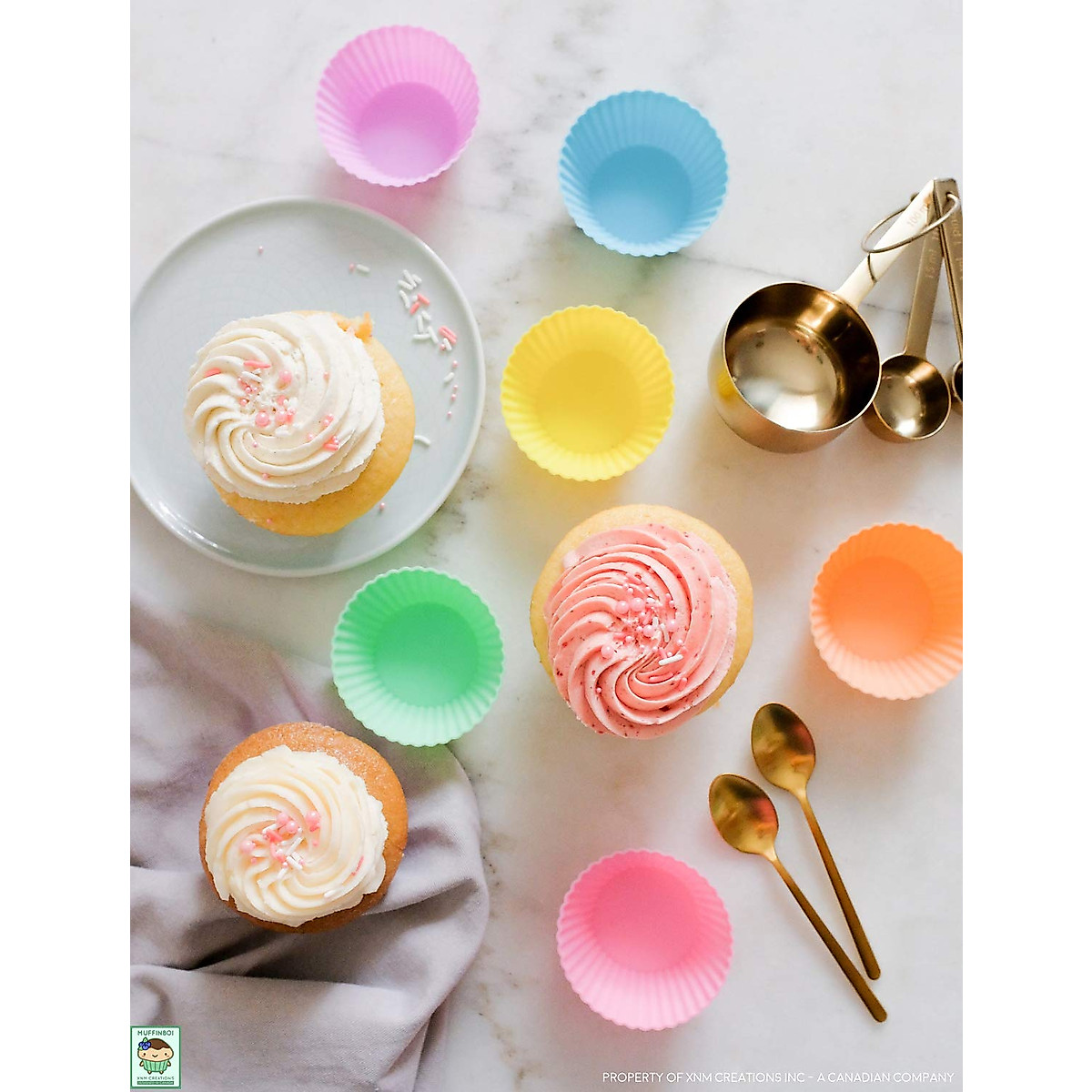 Muffinboi by XNM Creations, Premium Grade Silicone Cupcake and Muffin Liner Molds Baking Cups (Pastel), Pack of 24