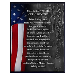LARGE 11x14 - American Flag Wall Art - Oath of Enlistment - Patriotic Home Decor - Military Decor - Veteran Wall Decor - Marine Corps Gifts - Army, Navy, Air Force, Men, Women - USA Americana