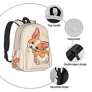 FeHuew 17 inch Backpack Cartoon Cute Corgi Dog Butt Laptop Backpack School Bookbag Shoulder Bag Casual Daypack