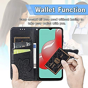 Ysnzaq Samsung Galaxy A32 5G (Not 4G) Lanyard Wallet Case,3D Butterfly Embossed Leather Magnetic Clasp Phone Case with Card Slots Holder Cover for Samsung Galaxy A32 5G HZDGS Rhinestone Black