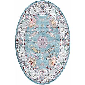 Rugs.com Paragon Collection Rug – 5' x 8' Oval Aqua Medium-Pile Rug Perfect for Living Rooms, Large Dining Rooms, Open Floorplans
