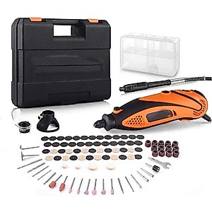 Rotary Tool Kit with Keyless Chuck Flex Shaft, 6 Variable Speed 10000-32000 RPM 3 Attachments Carrying Case for Cutting, Engraving, Drilling, Sanding, Polishing, DIY Crafts