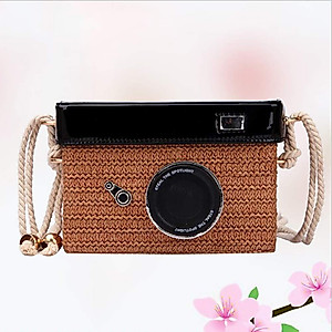 Womens Handbag Camera Purse Woven Handbag Straw Cross Body Bag Womens Shoulder Bags Womens Wallet Camera Shape Bag Mini Square Bag Straw Woven Bag Straw Bag Rattan Bag Beach Bag