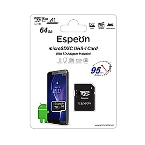 Espeon Micro SD Card 64GB with SD Adapter for Smartphone and Tablet MicroSDXC Memory Expansion, Nintendo-Switch, Portable Game Consoles. 4K Video Playback, A1 UHS-I U3 V30 C10, Up to 95MB/s Read