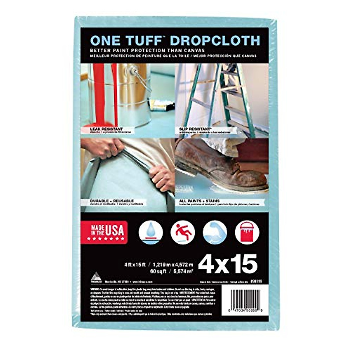 Trimaco 90099 One Tuff Dupont Sontara Professional Grade Drop, 0.011 In T, 4 W X 15 Ft L, Blue, Cloth, 4'x15 feet, 60 Sq