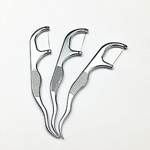 HEMOTON 6pcs Dental Floss Pick Portable Angled Flossers Stainless Steel Toothpicks Outdoor Teeth Cleaning Tools for Travel Teeth Care