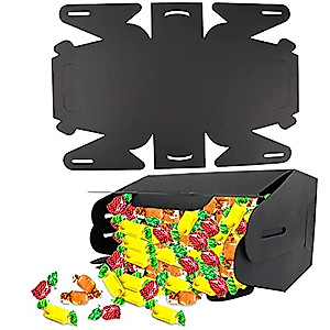 GUIFIER 25 Pack Black Treat Boxes Gable Boxes Party Favor Boxes Goodie Gift Boxes Paper Boxes with Handles for Birthday Shower Celebrating and Party Dessert Boxes for Candy, Cookies 6.5x3.6x3.4 Inches
