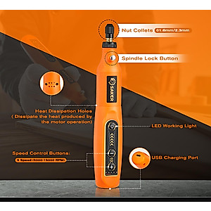 Saker Mini Rotary Tool Kit, Cordless Rotary Tool, 5-Speed, Multi-Purpose 3.7V Power Rotary Tools Kit For Engraving,Sanding, Grinding, Polishing, Carving, Etching, Diy Crafting