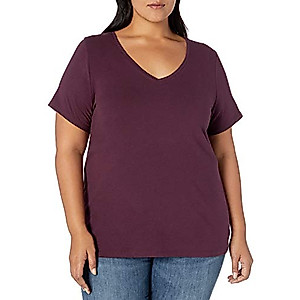 Amazon Essentials Women's Short-Sleeve V-Neck T-Shirt (Available in Plus Size), Burgundy, 2X