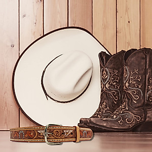 Needzo Painted Horse Decorative Leather Belt, Intricate Carved Floral Designs, Western Cowboy Apparel for Men and Women, Utility Tool Belts, Country Themed Wild West Gifts, Made in Mexico, Size 36