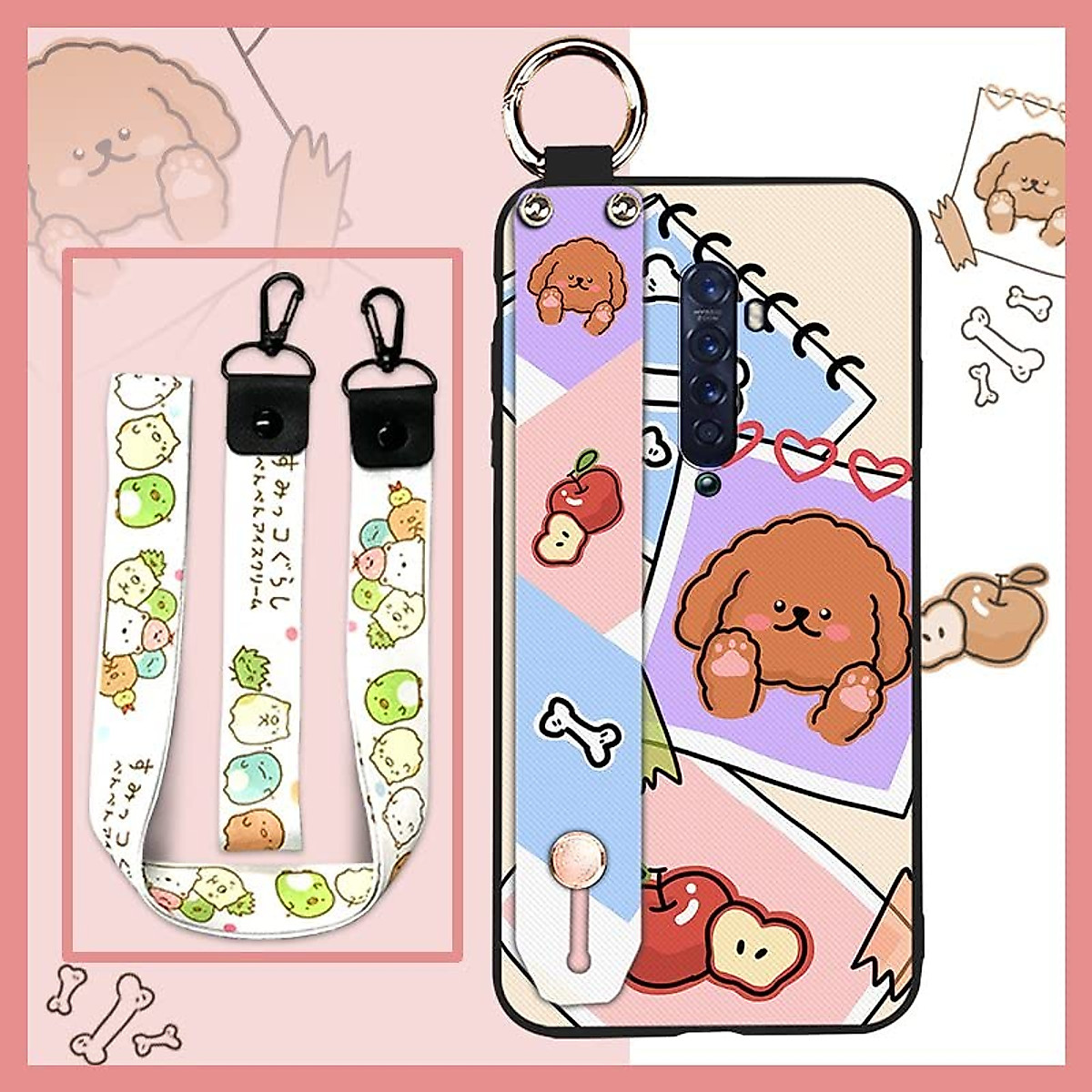 Soft Ring Lulumi Phone Case for Oppo Reno2, Original Durable Phone Holder Wristband for Girls Fashion Design Wrist Strap Dirt-Resistant Soft Case Anti-dust Back Cover Kickstand, #4