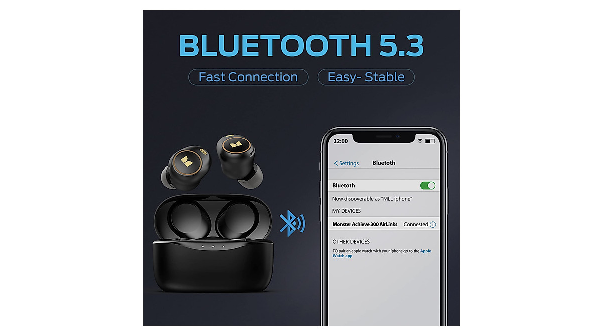 Monster Wireless Earbuds, Achieve 300 AirLinks Bluetooth Headphones ...