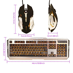 White Gaming Keyboard Mouse Combo,Membrane Keyboard RGB Color Changing Lighted Keyboard,PC Keyboard Computer Backlight USB Keyboard,Wired Gaming Keyboard,Gold Metal Frame,for Xbox One PS4 Game Gamer