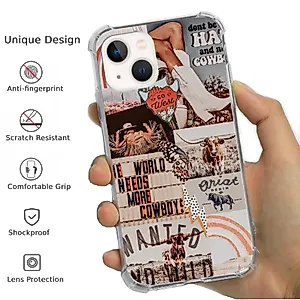 Vintage Cowboy Collage Case for iPhone 13 Mini, Cool Aesthetic West Cowboy Cowgirl Case for Girls Women Men, Unique Trendy TPU Bumper Protective Cover