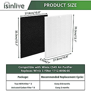 isinlive Replacement Filter Compatible with Winix C545, P150, B151, Replaces Winix Filter S 1712-0096-00, 2 H13 Ture HEPA Filter + 8 Carbon Filters
