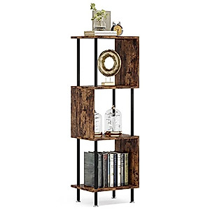Book Shelf Bookcase, Modern Small Bookshelf for Small Spaces, S-Shaped Wooden Bookshelf Corner Bookshelf for Living Room Bedroom Home Office, Rustic Bookshelves and Bookcases Storage Organizer, 4-Tier