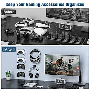 KUNSLUCK 6 Pack Controller Wall Mount for PS5, Xbox, Switch Controller, Wall Mount Stand for Controller&Headset, Adhesive/Screws Installation (Black)