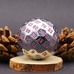 Haxtec D100 Metal Dice 100 Sided Glow in The Dark DND Dice Dungeons and Dragons Pathfinder RPG-Silver Glowing Red Numbers