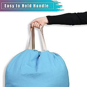 LOLOMLO Extra Large Canvas Laundry Bags with Handles & Drawstring Closure, Heavy Duty Tears Resistant Clothes Storage Travel Bags, Machine Washable Multi Use Laundry Bag liner for Laundry Hamper - 25.5" x 34" - Sky Blue