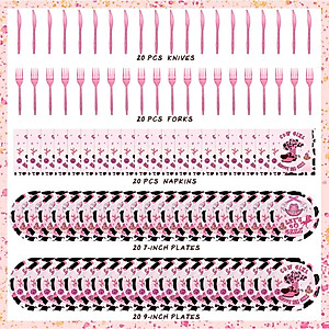 100pcs Western Cowgirl Party Decorations Let's Go Girl Party Supplies for Girls Cow Print Paper Plates Napkins Forks Knives Boots Western Theme Birthday Bachelorette Party