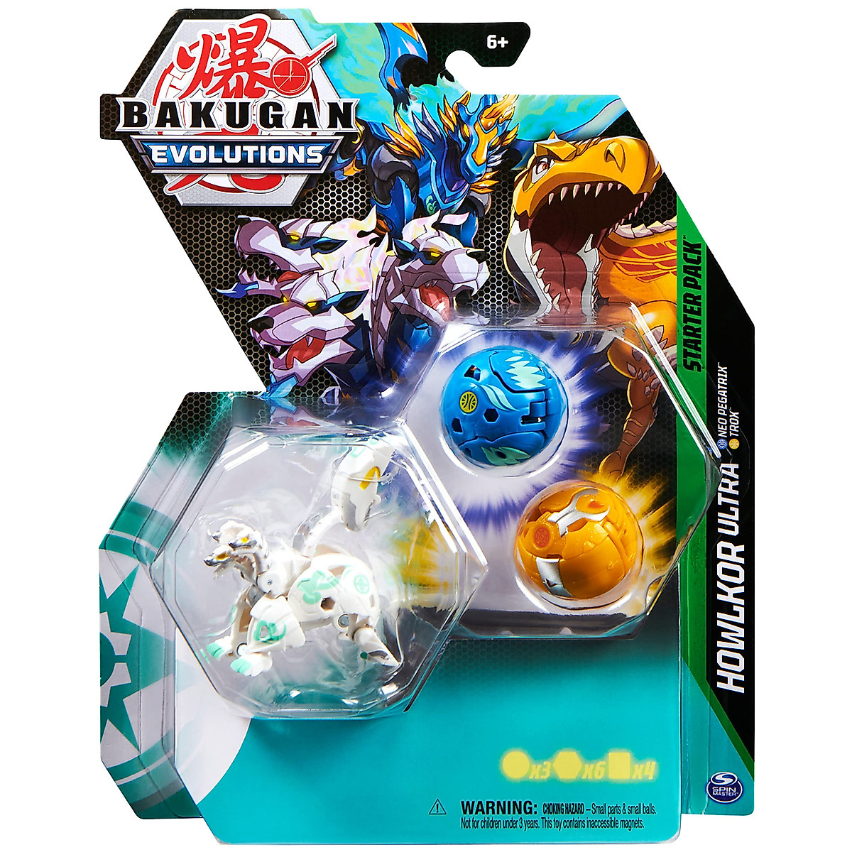 Bakugan Evolutions Starter Pack 3-Pack, Howlkor Ultra with Neo Pegatrix and Trox, Collectible Action Figures, Ages 6 and Up