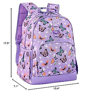 Choco Mocha Butterfly Backpack for Girls, Kids School Backpacks Girls Backpacks Ages 6-8, Kindergarten Bookbag Girl Elementary School Bag 17 Inch, Purple