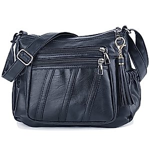 ELDA Crossbody Bag for Women with Tassel Pocketbooks Soft PU Leather Ladies Purses and Handbag Multi Pocket Shoulder Bag