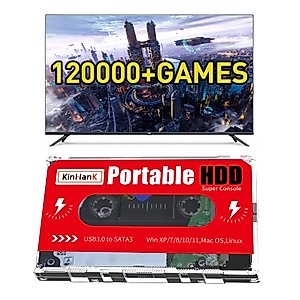 Kinhank 2TB External Hard Drive,Retro Game Console with 120000+Games,Retro Game Console HDD,Batocera 33 Emulator Console for Laptop/PC/Windows/Mac OS,Compatible with Most Emulators,USB 3.0