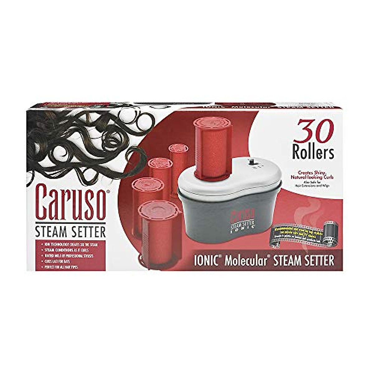 CARUSO IONIC 30 Piece Molecular Steam Hairsetter/Hot Rollers | 5 Size Rollers, Conditions as it Curls