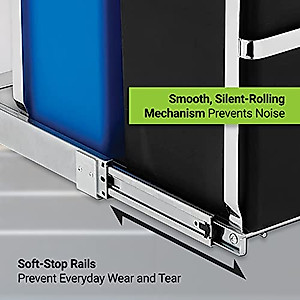 AdirHome 36-Liter Dual-Compartment, Under-Counter Trash Can and Recycling Bin Unit - Metal Sliding Shelf with 2 Garbage Bins for Kitchen & Pantry Under Cabinets Compatible with Hinged or Pull Out Door