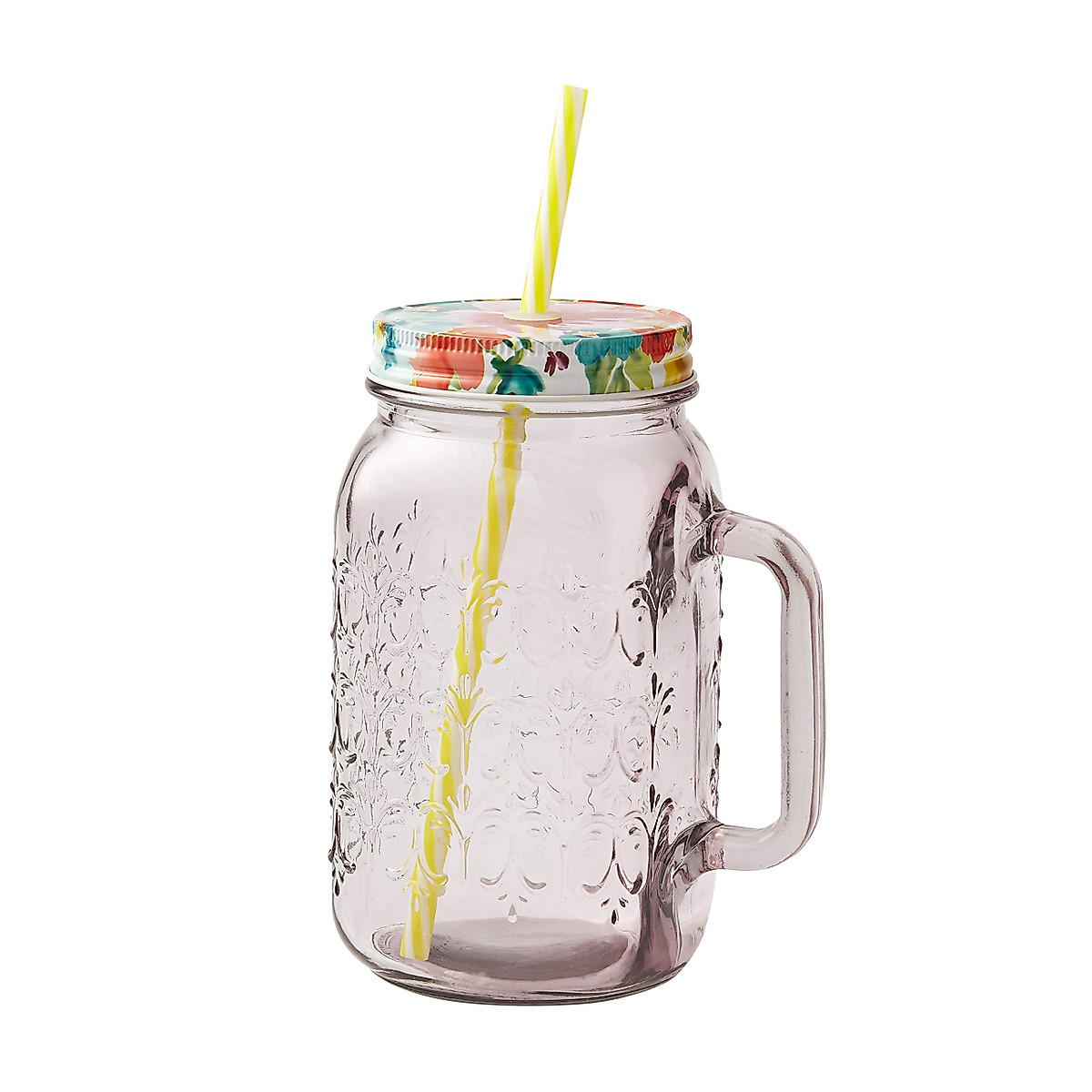 The PioneerWoman Sunny Day Mason Jar Drinking Glass With Lid, 32oz