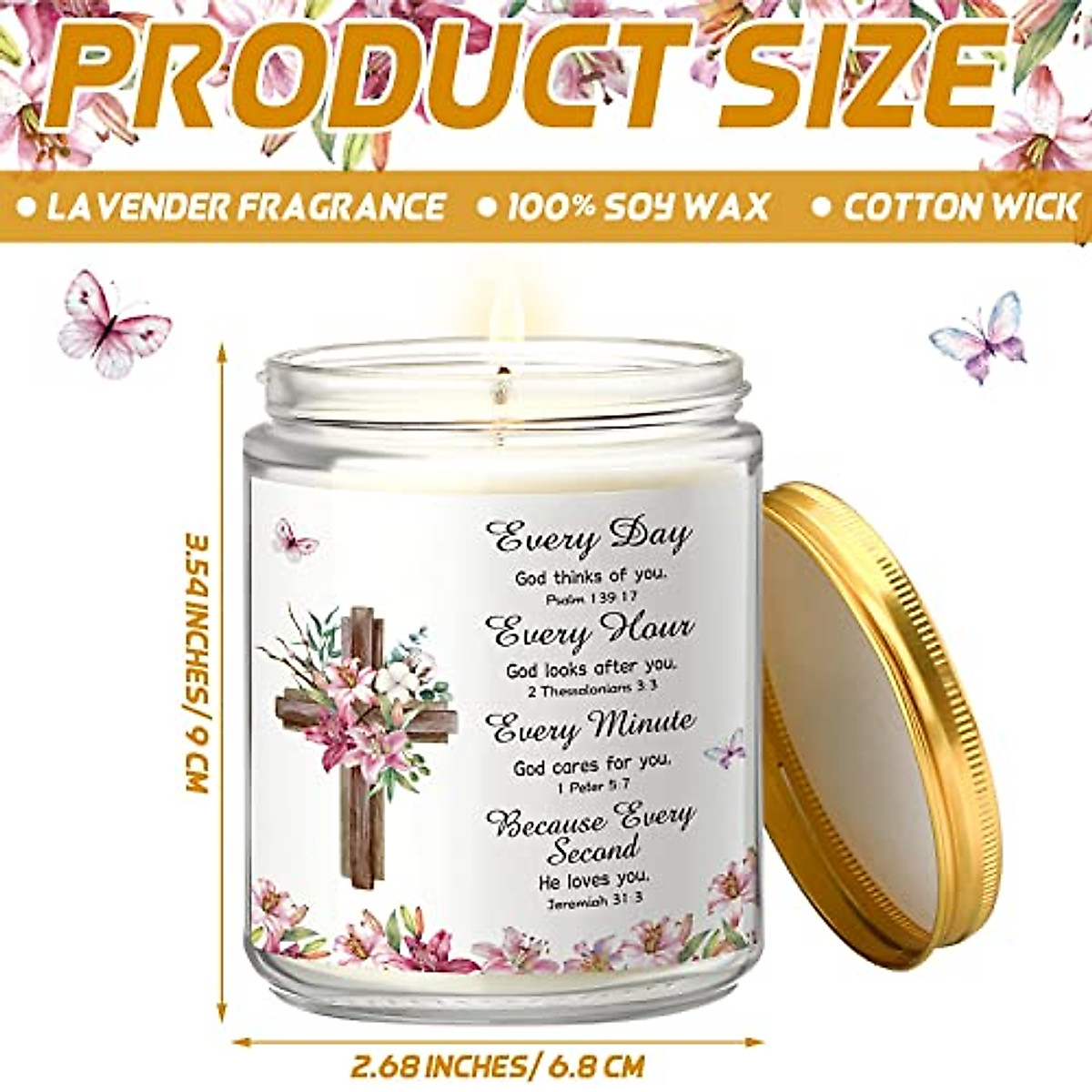 Christian Gifts for Women Lavender Scented Candle Inspirational Gifts for Women Soy Wax Candle for Home Religious Candles Birthday Candle Gifts for Women Friends Sister Teachers Coworkers