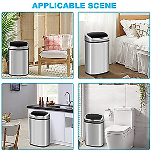 13 Gallon Automatic Trash Can with Lid, Touch Free Stainless Steel Kitchen Smart Garbage Can 50L High Capacity Electronic Sensor Trash/ Waste Bin for Room Kitchen Office, Silver