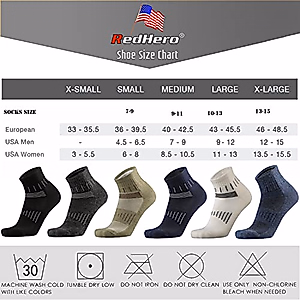 RedHero Men's Merino Wool Cushion Low Cut Quarter Socks for Outdoor Hiking Trail Running Light Performance Moisture Control(Denim L)