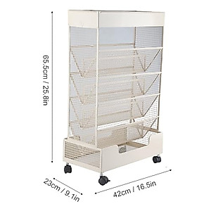 6 Tier Metal Movable Bookshelf, Large Capacity Metal Rolling Bookshelf Cart with Wheels, Rolling Organization Shelf Practical Rolling Utility Cart for Office Classroom