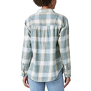 Lucky Brand Women's Oversized Boyfriend Pocket Shirt, Blue Plaid