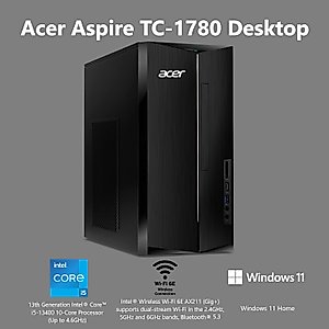 Acer Aspire TC-1780-UA92 Desktop | 13th Gen Intel Core i5-13400 Processor | 8GB 3200MHz DDR4 | 512GB M.2 SSD | SD Card Reader | Intel Wi-Fi 6E AX211 | Windows 11 Home, Black
