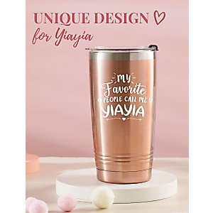Onebttl Yiayia Gifts for Grandma, Insulated Stainless Steel Wine Tumbler with Lid, For Grandma on Birthday, Mother’s Day, Christmas, Rose Gold, (20 oz) My favorite people call me Yiayia