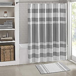 Madison Park - Spa Reversible Cotton Bath Rug - Grey - 20(W)" x 30(L)" - Striped - Water Absorbent- Fast Drying- Bath Mats - Feels Fluffy - Stylish & Sophisticated