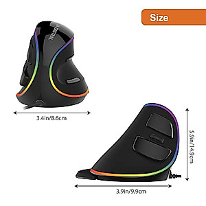J-Tech Digital Ergonomic Mouse Wired - RGB Vertical Gaming Mouse with 5 Adjustable DPI Settings up to 4000 DPI, Computer Mouse for Carpal Tunnel, Removable Palm Rest and Thumb Buttons [V628R]