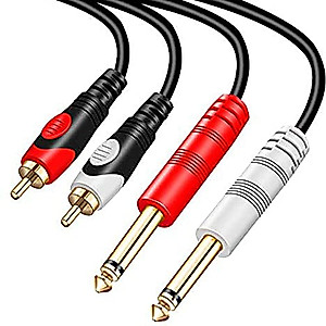 Dual 1/4 inch 2 x 6.35mm TS Mono Male Jack to Dual RCA Male Audio Cable,Tan QY for Phono Microphone Mic Mixer Amplifier,RCA Audio Wire Cords, Interconnect Cable (8M/25Ft)
