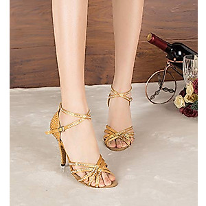 YKXLM Women's Professional Rhinestone Ballroom Wedding Dance Shoes Latin Salsa Performance Practice Dance Shoes,model USYCL154-6,Yellow,6US