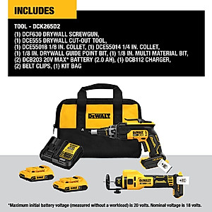 DEWALT 20V MAX XR Brushless Drywall Screw Gun and Cut-Out Tool Combo Kit with 2 Batteries and Charger Included (DCK265D2)
